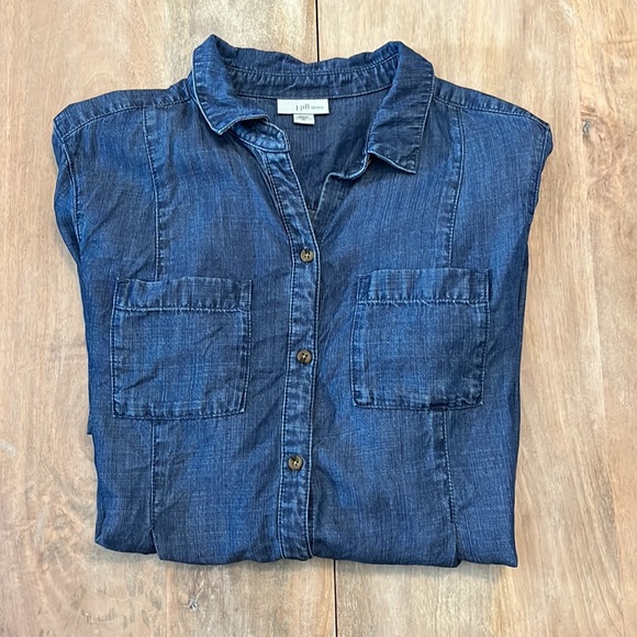 J. Jill | Tops | J Jill Denim Button Down Aline Chambray Tunic Shirt Casual Classic Minimal ...
